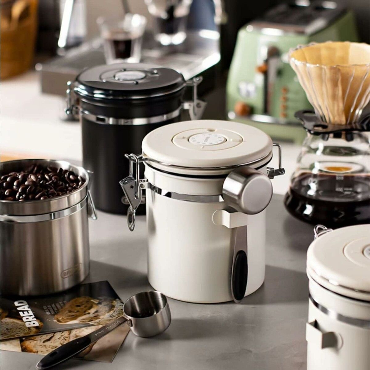 1500ML Stainless Steel Airtight Coffee Canister with CO2 Valve - Keep ...