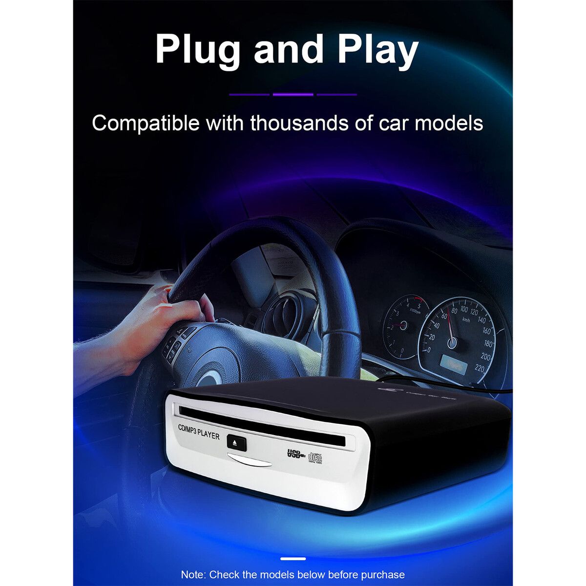 External Universal CD Player Portable Audio Delight for Your Car, Plugs ...