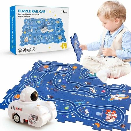 Puzzle Track Race Car Playset ,DIY Assemble Puzzle Mat Rail Train ...