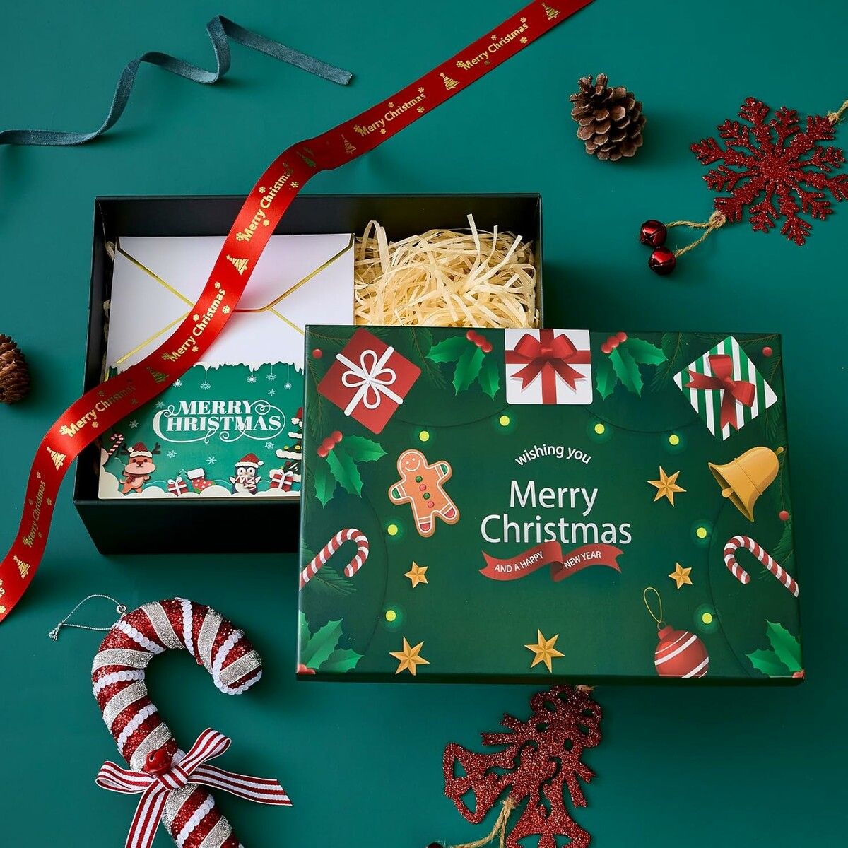 Christmas Gift Box with Lid for Presents,Green Gift Box with Contains ...