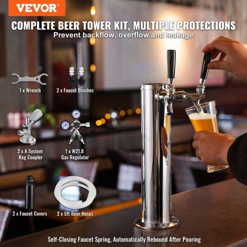 Kegerator Tower Kit, Dual Taps Beer Conversion Kit, Stainless Steel Keg ...