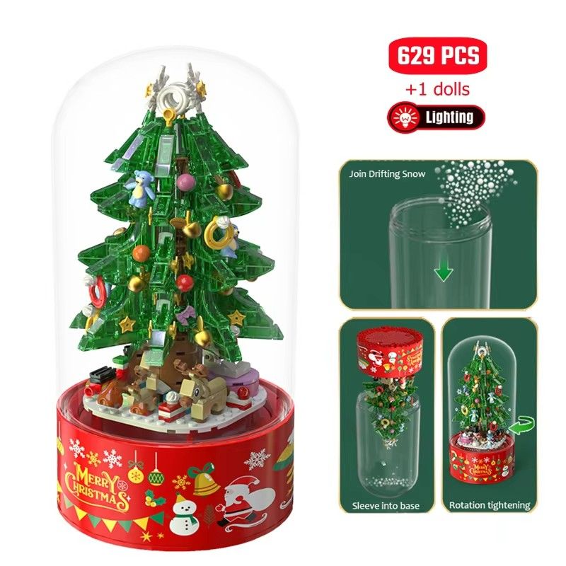 629PCS Christmas Tree Drifting Snow Rotating Music Box Building Blocks ...