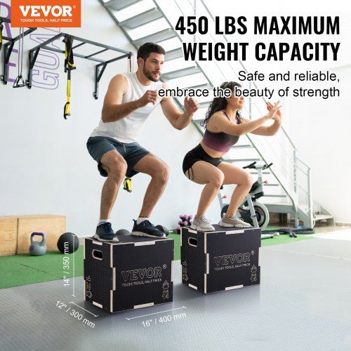3 in 1 Plyometric Jump Box 16/14/12 Inch Wooden Plyo Box Platform ...