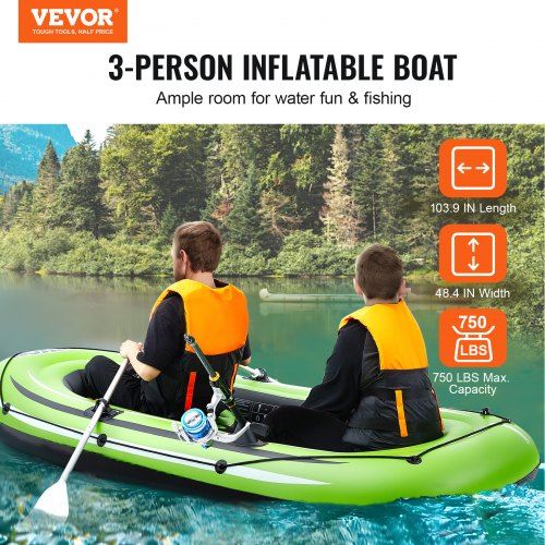 Inflatable Boat 3-Person Inflatable Fishing Boat Strong PVC Portable ...