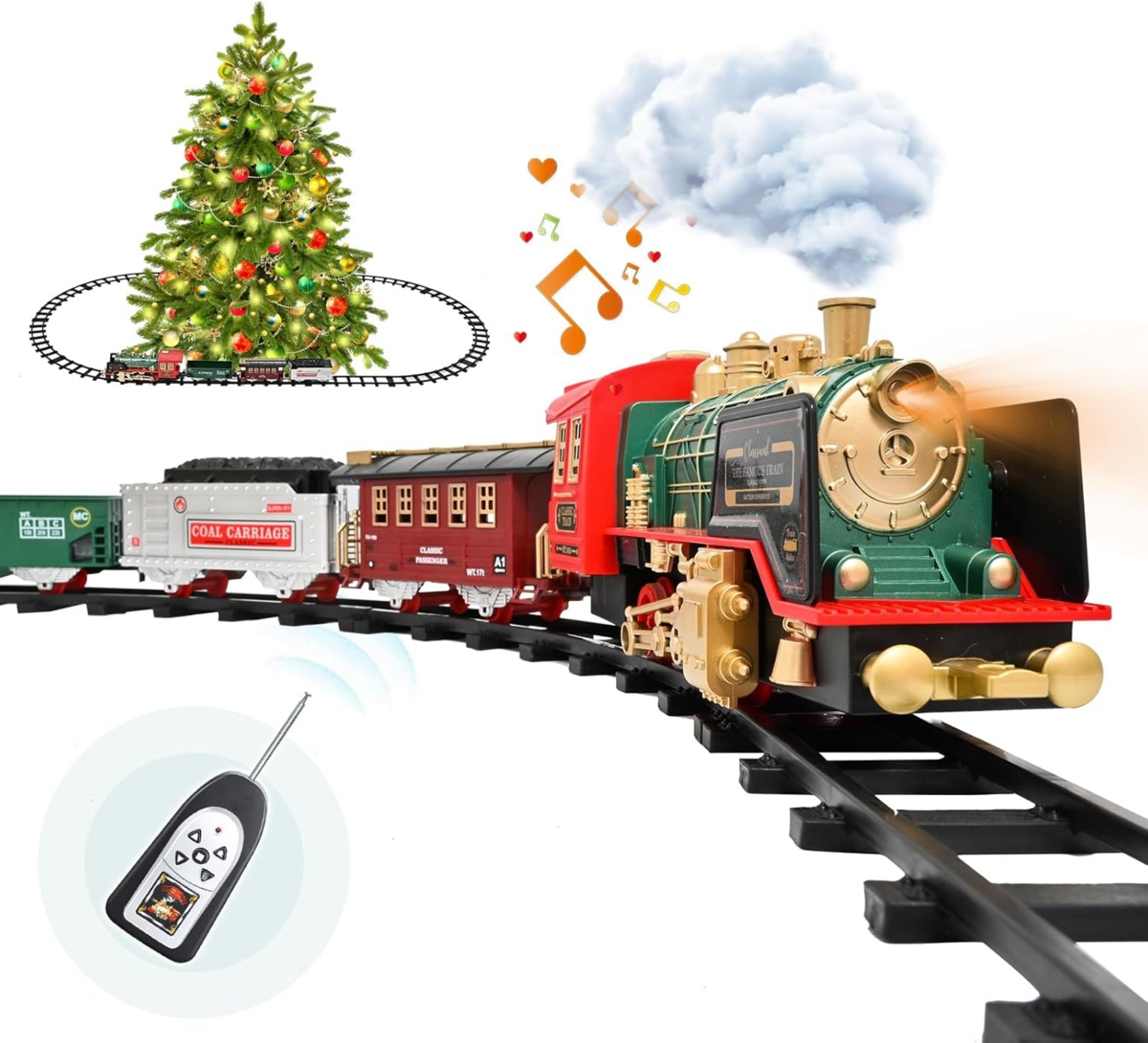 Remote Control Christmas Train Set,Steam Locomotive Engine Cargo Car ...