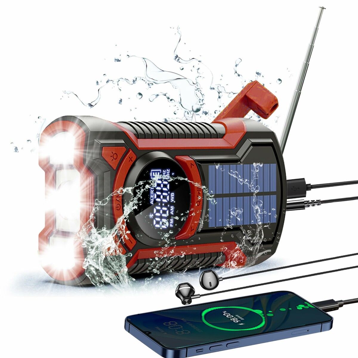Emergency Weather Radio Waterproof Bluetooth Portable AM/FM/NOAA ...