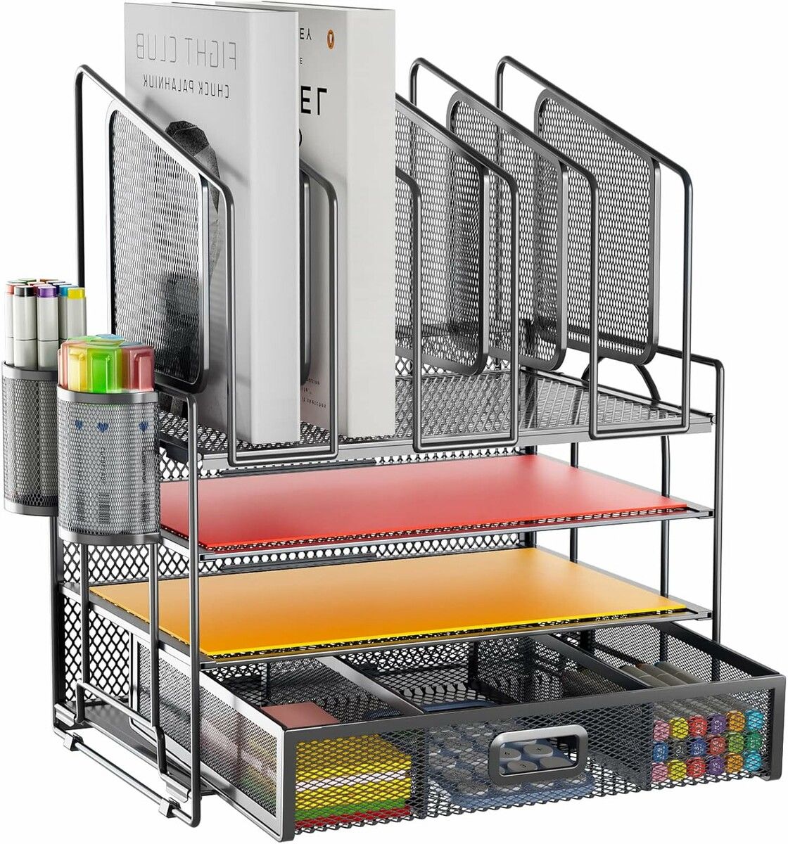 Desk Organizer File Holder 4-Tier Mesh Desk File Organizer with 5 ...