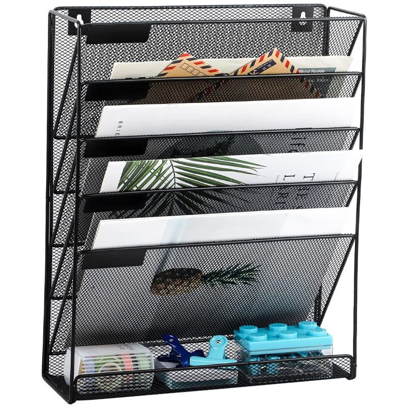 6 Slot Wall Hanging File Organizer Vertical Office Desk Wall Mounted ...