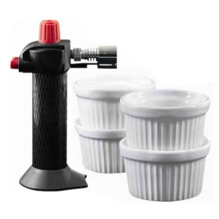 KitchenSmart 5 Piece Creme Brulee Set with Ramekins & Blow Torch