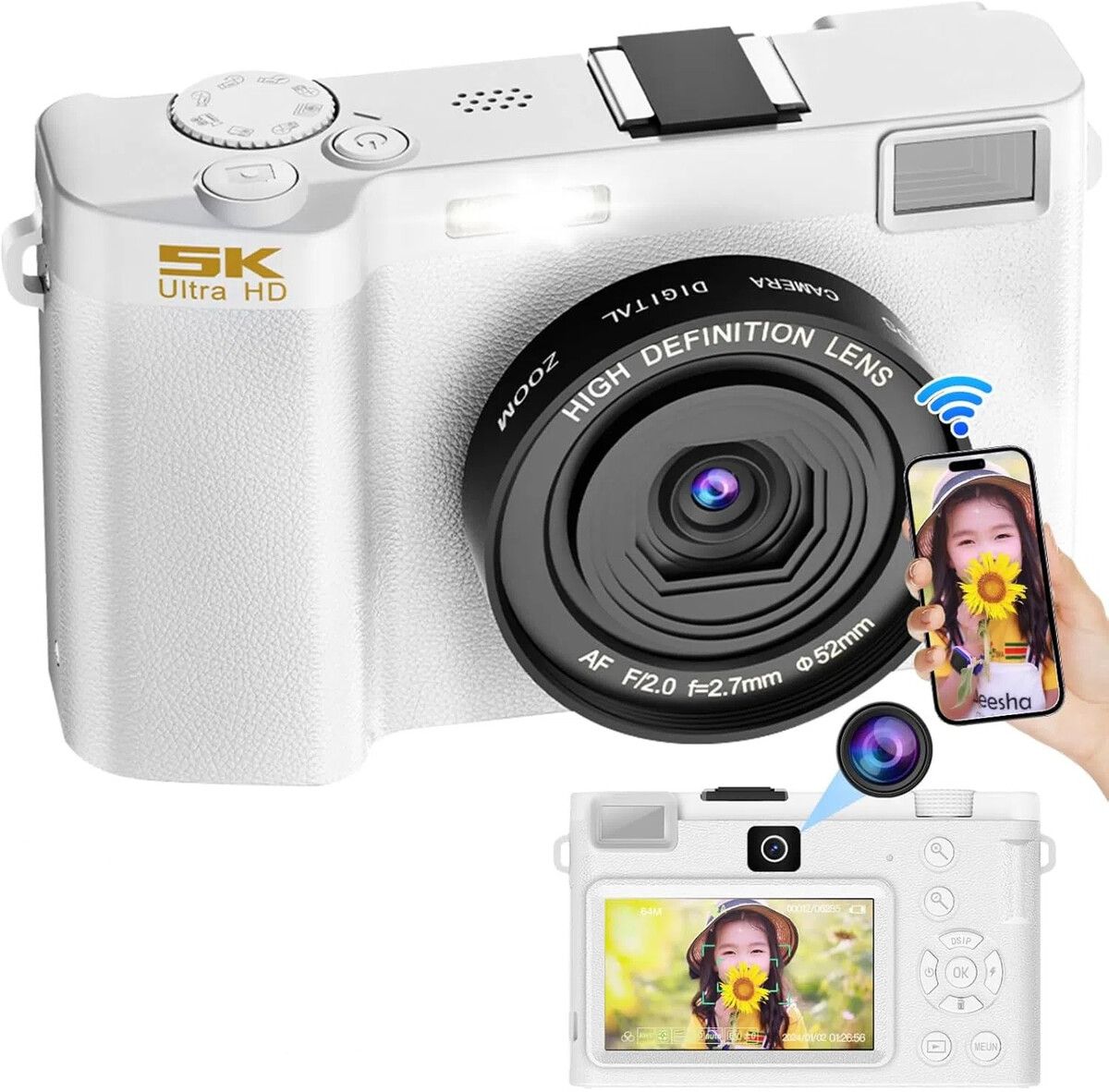 5K Professional Digital Camera Wide Angle Digital Zoom 64MP Camcorder ...