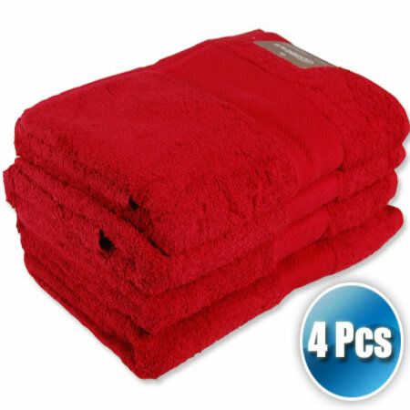 Rosebys DJ Luxury Egyptian Cotton 650gsm Set of 4 Bath Towels - Red
