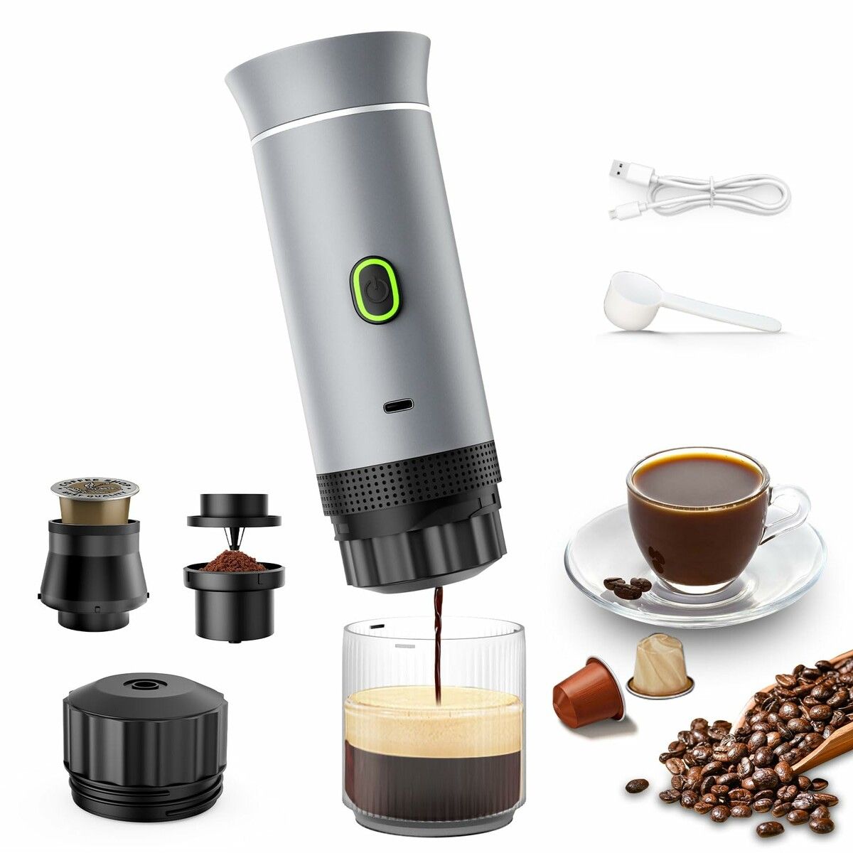 Portable Electric Espresso Mini Machine, Coffee Maker with Ground ...