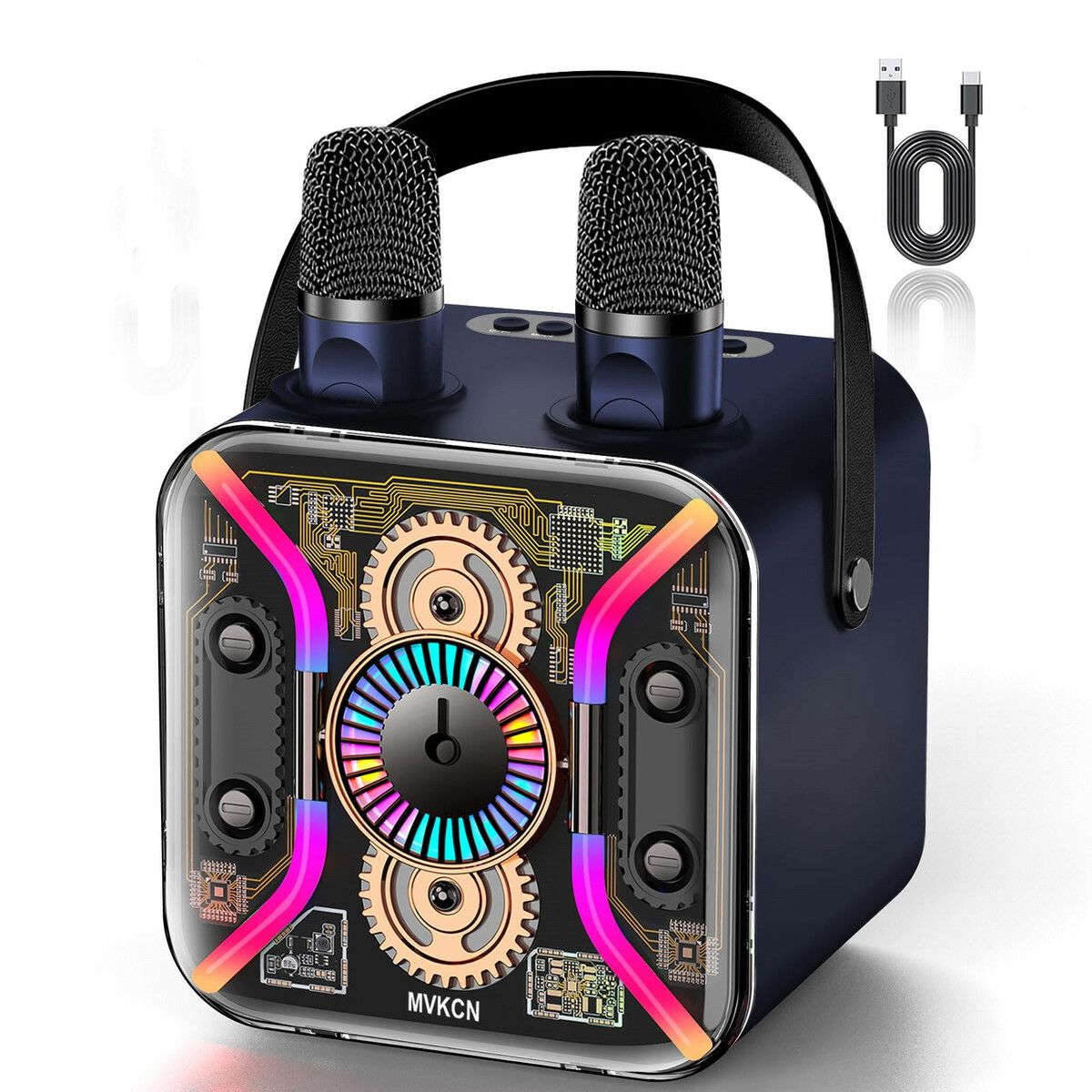 Karaoke Machine Two Wireless Microphone PA System Bluetooth Speaker ...