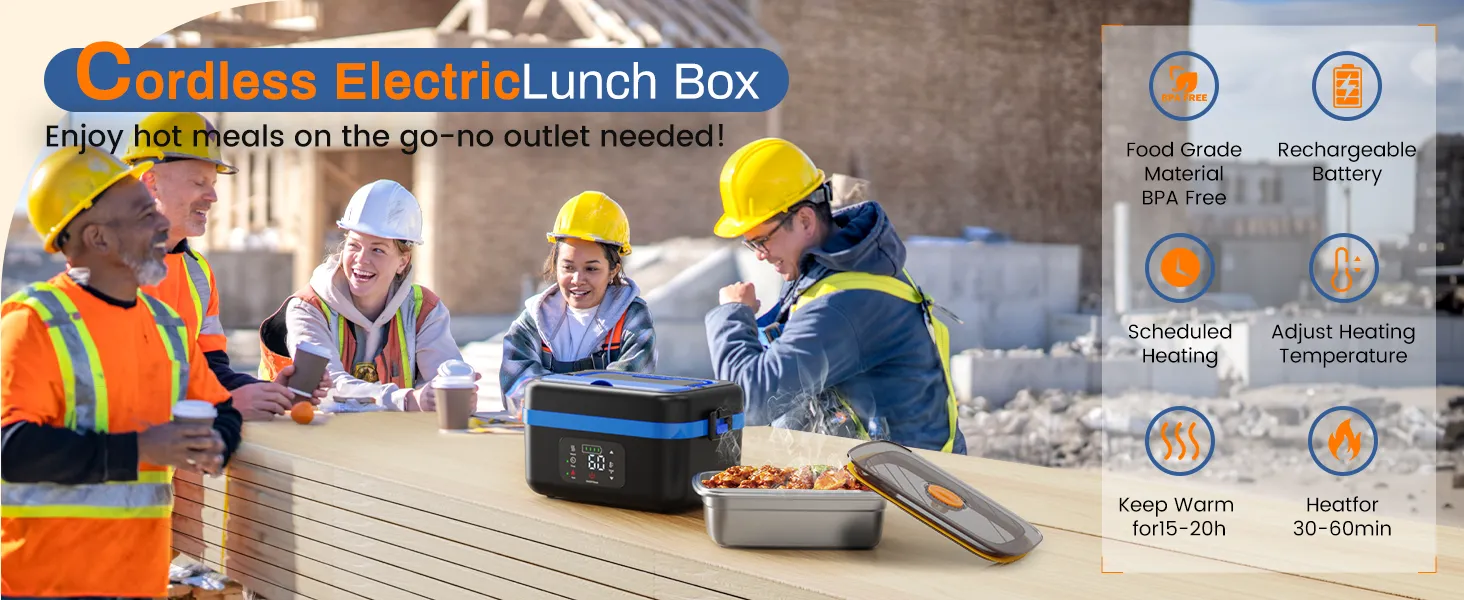 Heated Lunch Box Cordless Rechargeable Food Warmer 8000mAh Battery 1L ...