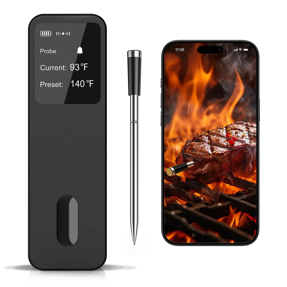 Wireless Meat Thermometer with LCD Booster Bluetooth Food Cooking ...