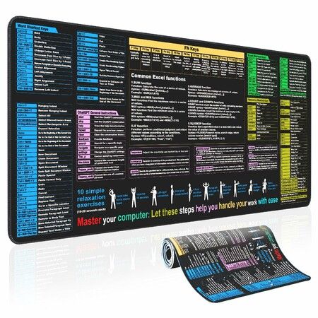 Waterproof Mouse Pad Excel Cheat Sheet Desk Pad Contains Various ...
