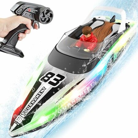 Remote Control Boat with LED Lights, 40 Mins Play Time, Waterproof ...