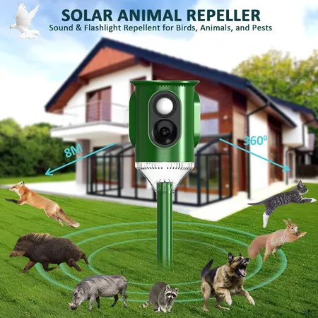 Solar Bird Animal Repellent Scarer Ultrasonic Pest Rat Repeller Motion ...