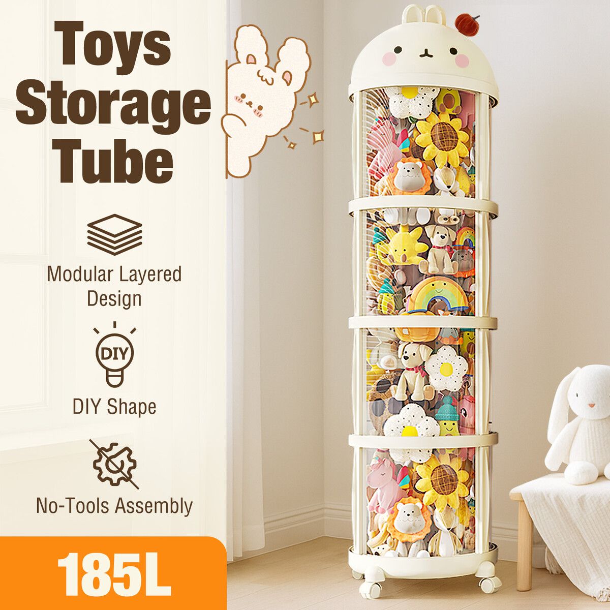 Kids Toys Storage Tube Box Stuffed Animal Zoo Plush Soft Doll Stuffies ...