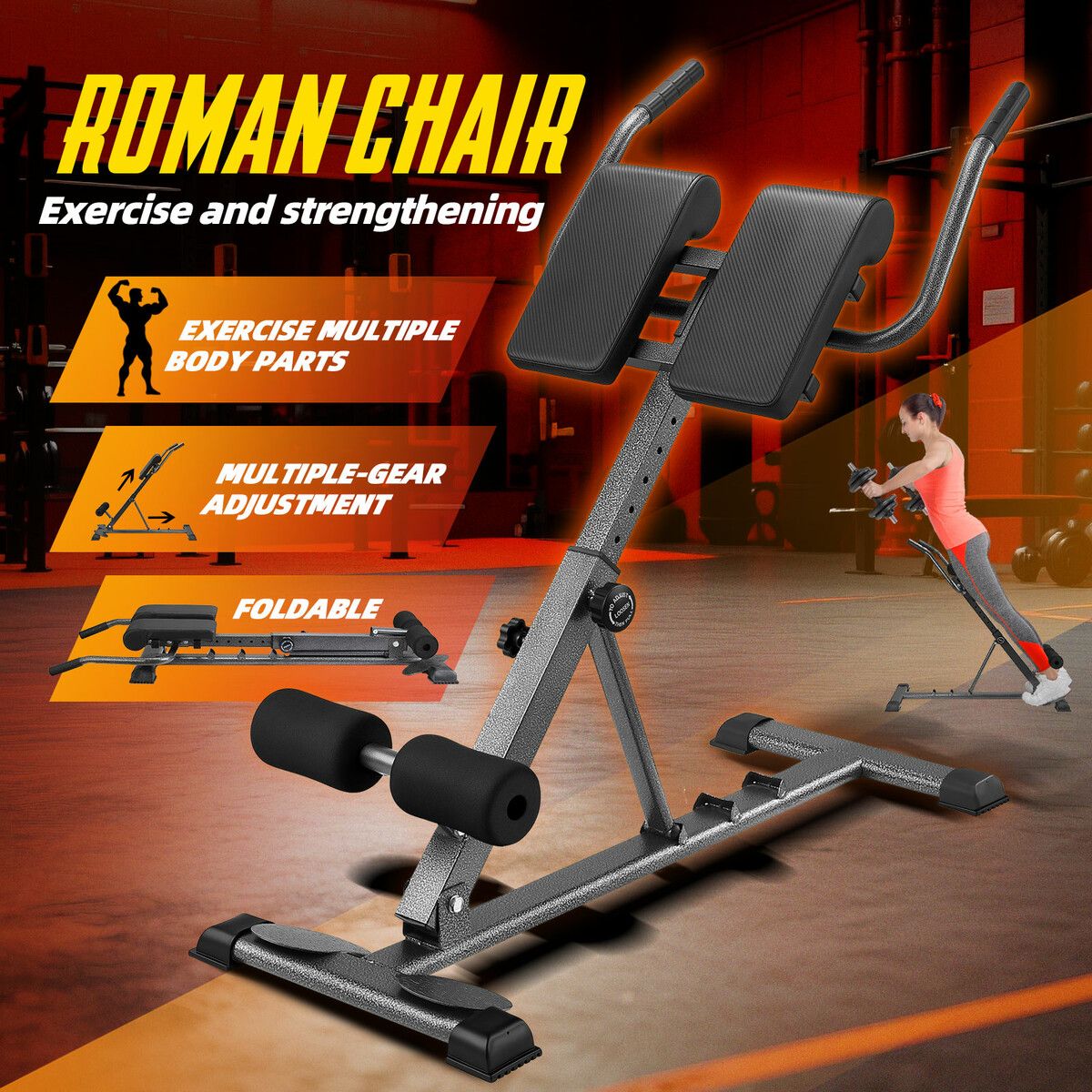 Weight Bench Roman Chair Back Hyperextension Ab Workout Home Gym ...