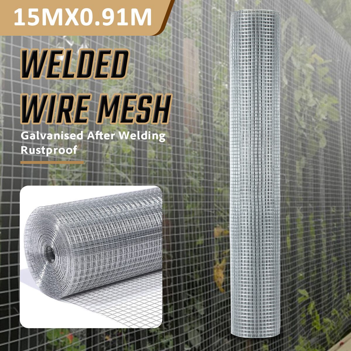 Welded Wire Mesh Fence Roll 15M Galvanised Chicken Coop Aviary Poultry ...