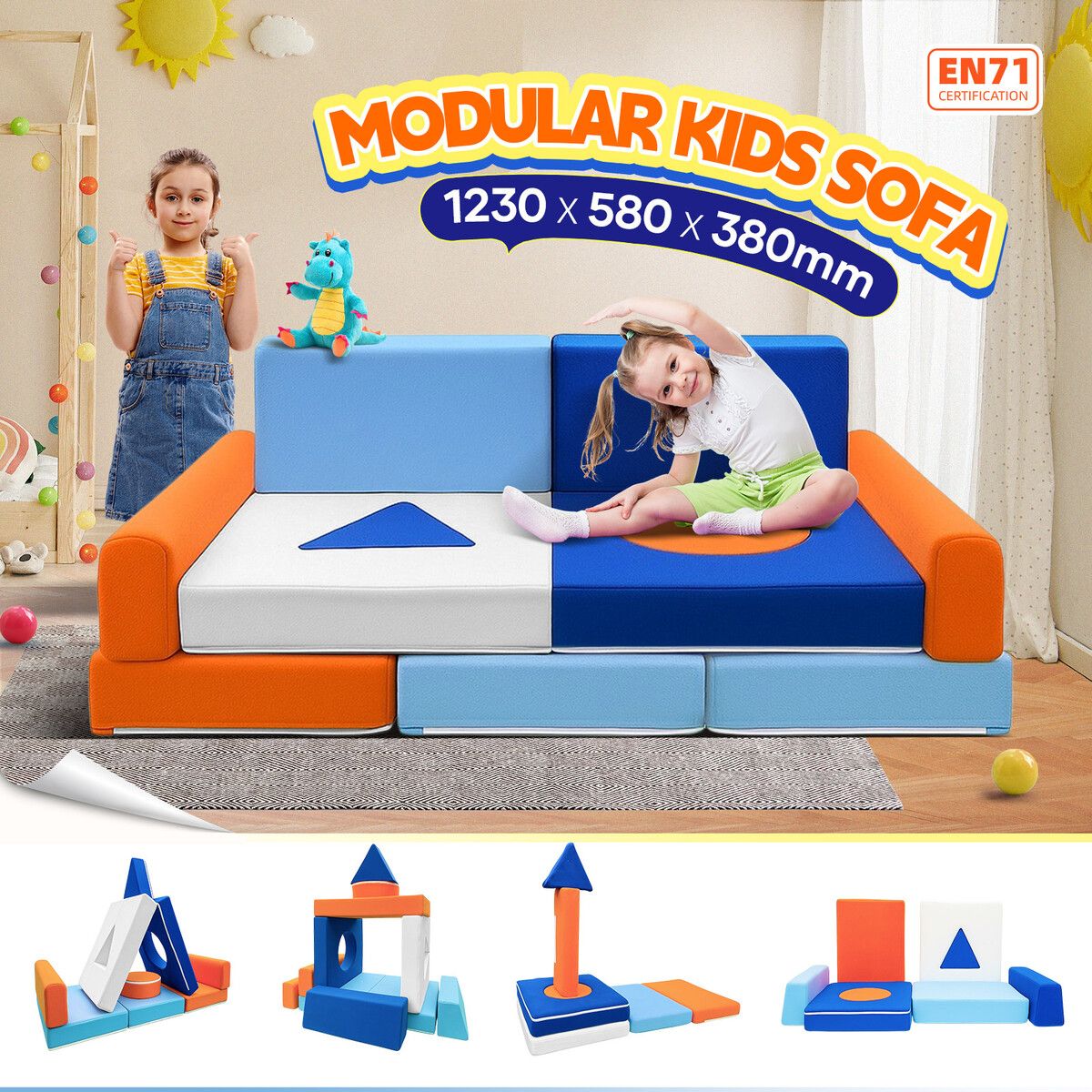 Kids Sofa Set Modular Couch Play Lounge Chair Ball Pit Toddler Playset ...
