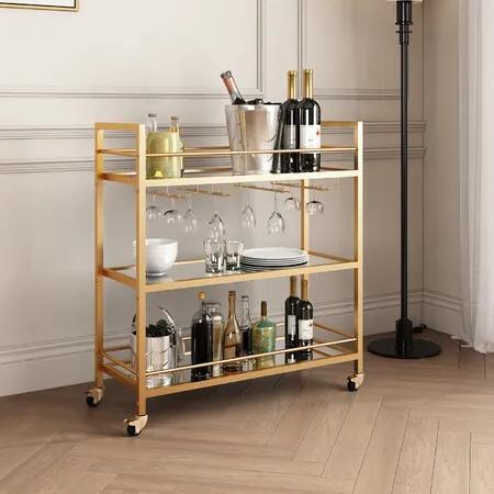 Gold Bar Cart Wine Rack Drinks Trolley Coffee Tea Kitchen Serving ...