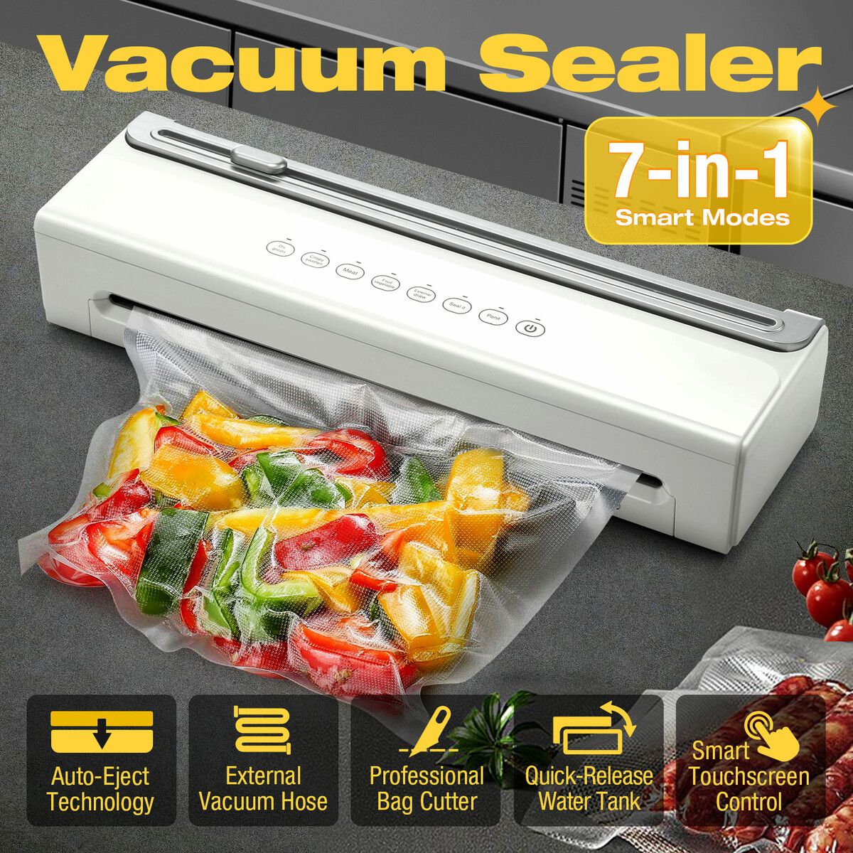 Vacuum Sealer Machine Food Saver Kitchen Fresh Meat Dry Wet Storage Preserves 62kPa Packing ...