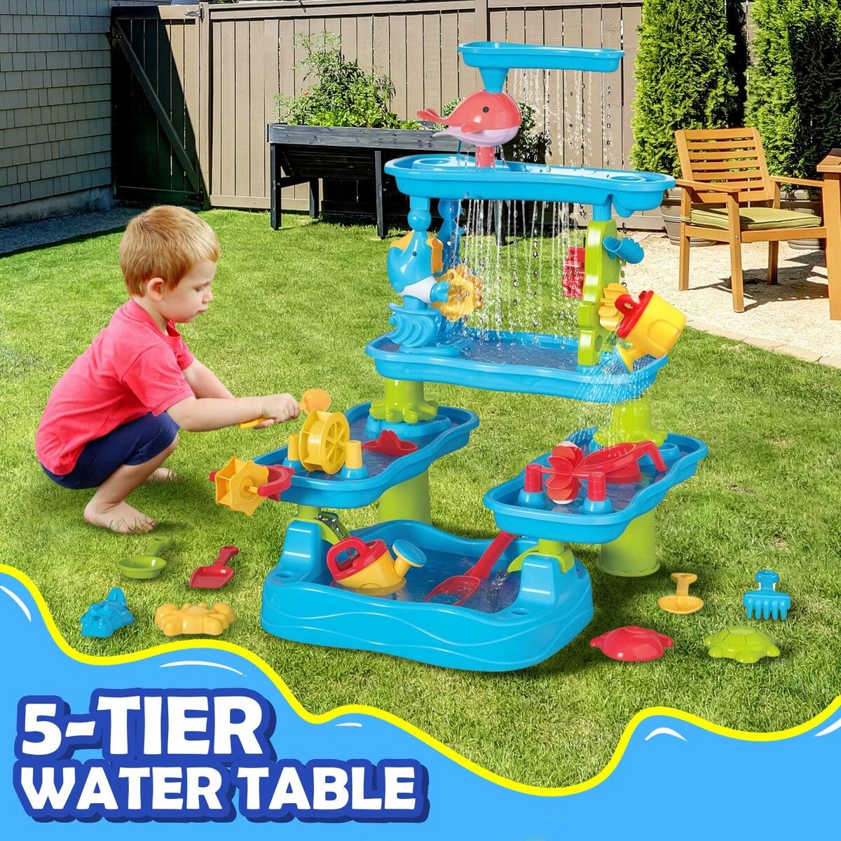 Sand Water Play Table 5 Tier Waterfall Pool Toys Set Sandpit Education ...