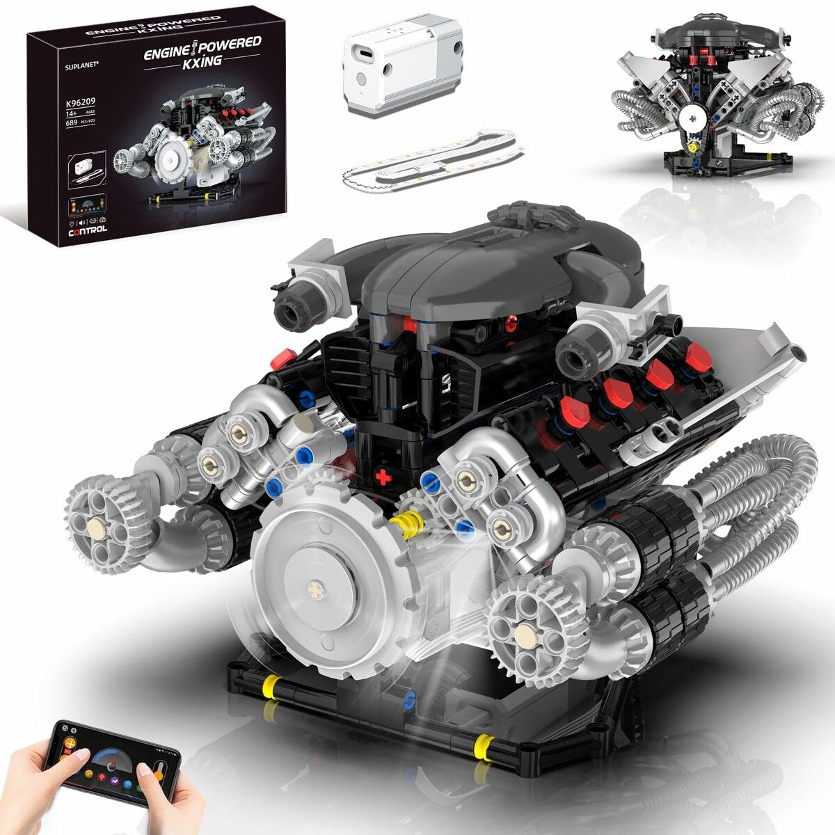 V8 Car Engine Model Kit with LED Light, App Control,Build Your Own V8 ...