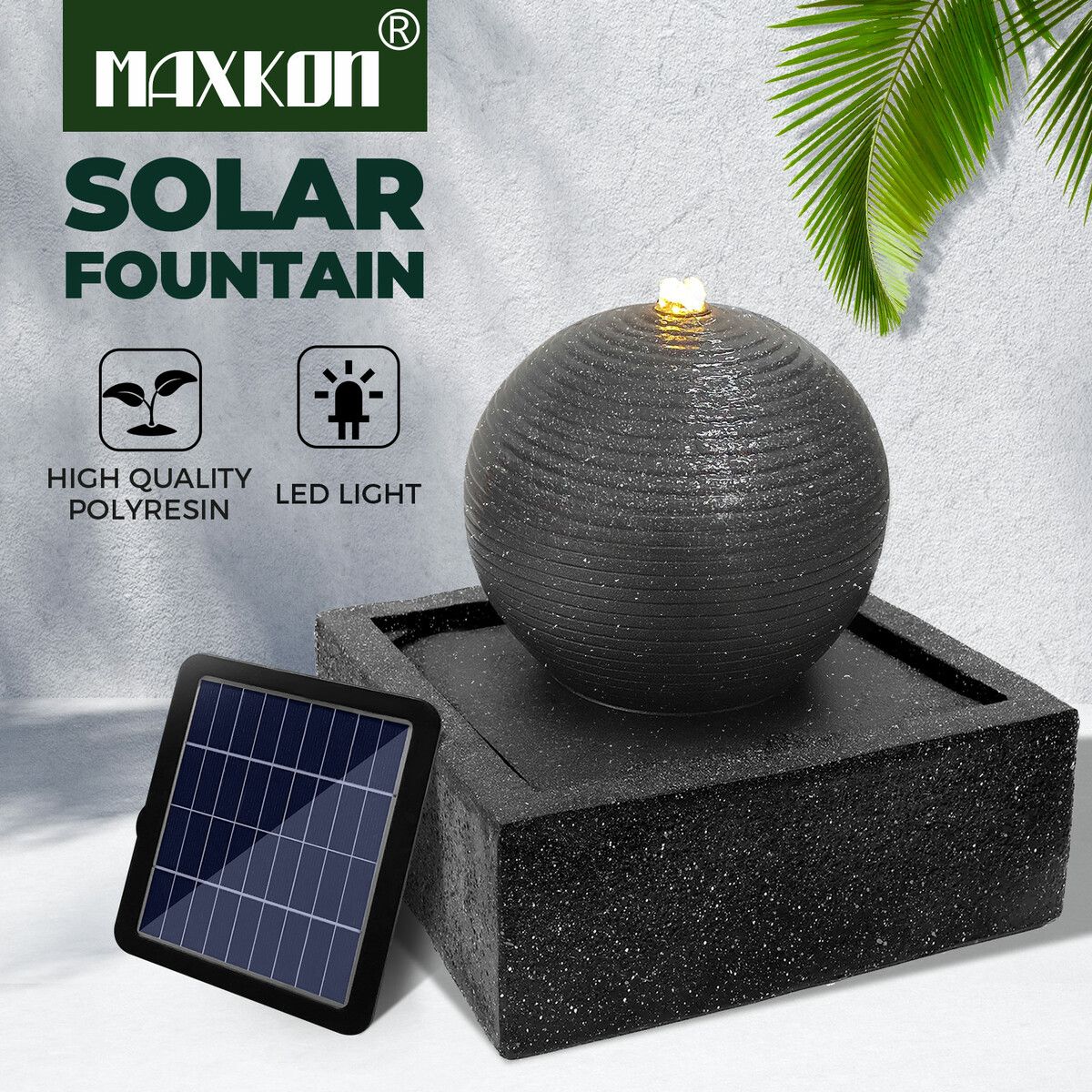 Solar Powered Fountain Water Feature Pump Waterfall Landscape Relax LED ...