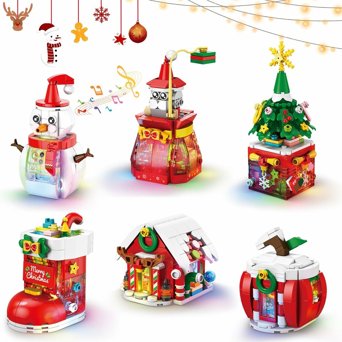Christmas Element Building Blocks with Lights,Music 6 Pack Christmas ...