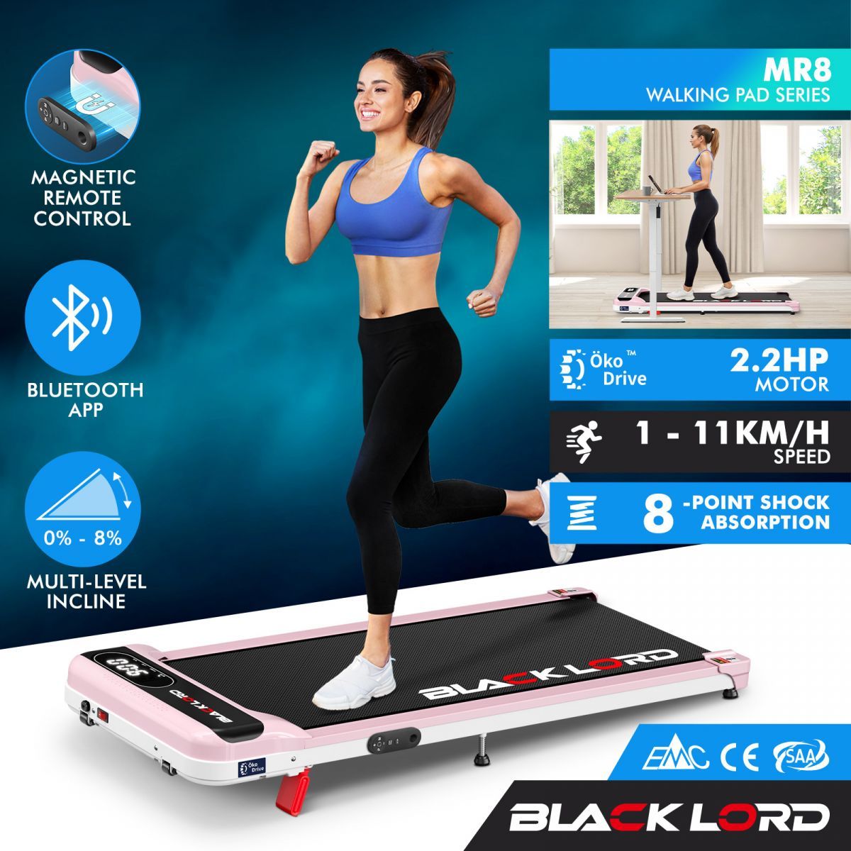BLACK LORD Treadmill Electric Walking Pad Incline Home Gym Magnetic ...