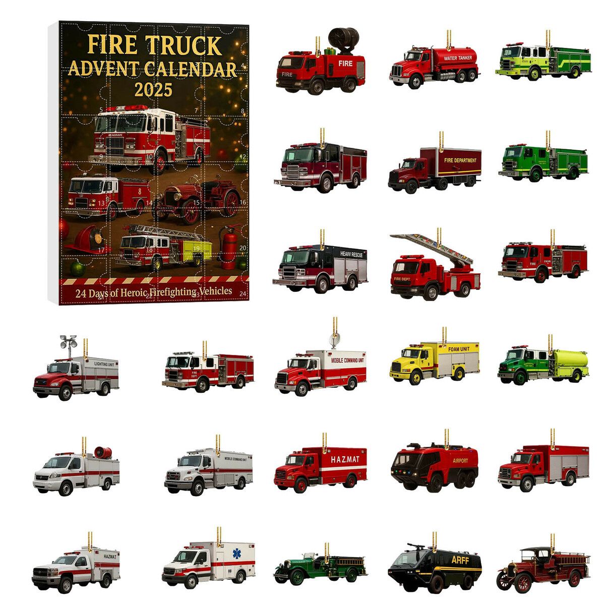 Fire Truck Advent Calendars 2025, 24 Day Fire Engine Ornaments ...