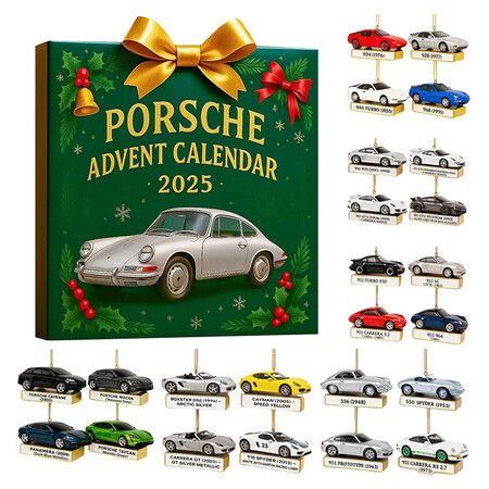 Porsche Car Advent Calendars 2025, 2D Acrylic Porsche Car Ornaments For ...