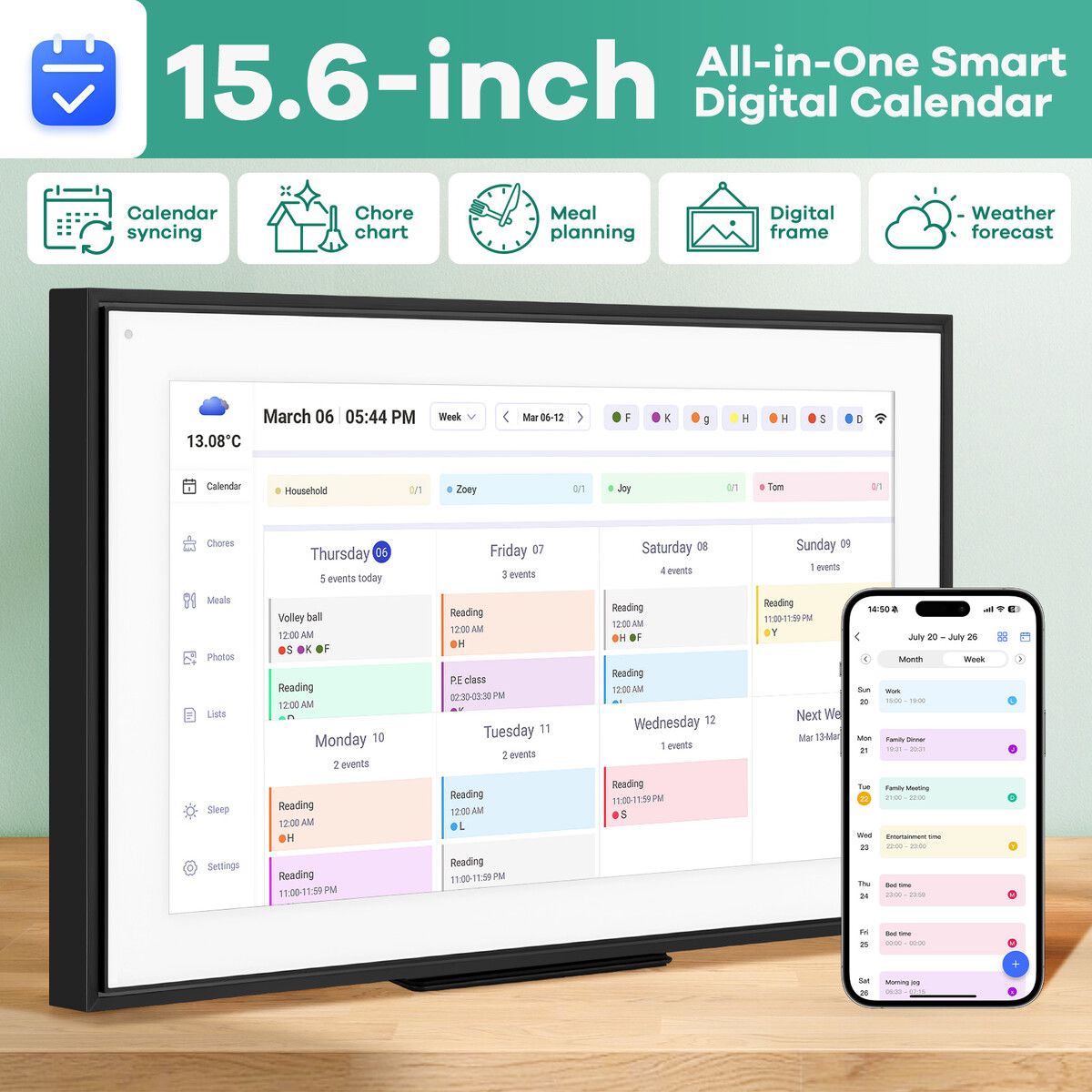 WiFi Wall Digital Calendar Planner 15.6 Inch Chore Chart Family Meal ...