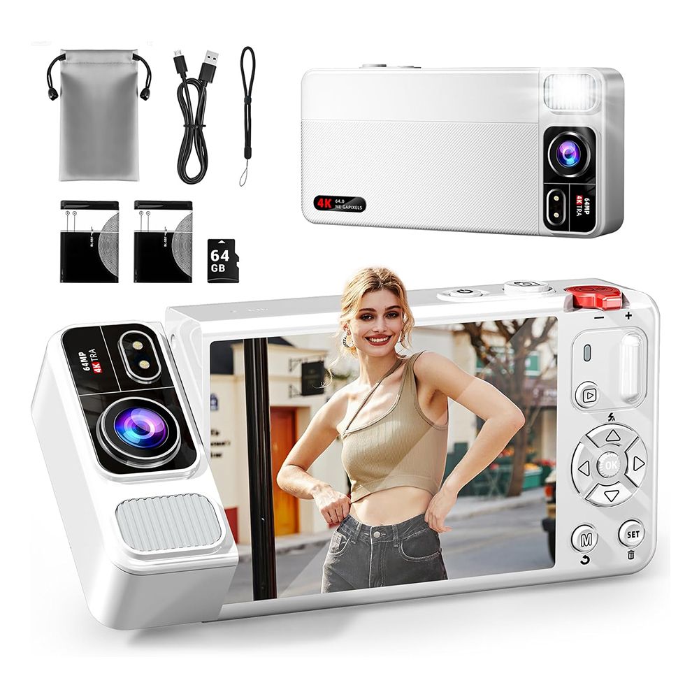 4K 64MP Cameras for Photography,270 Degree Flip Screen Vlogging Camera ...