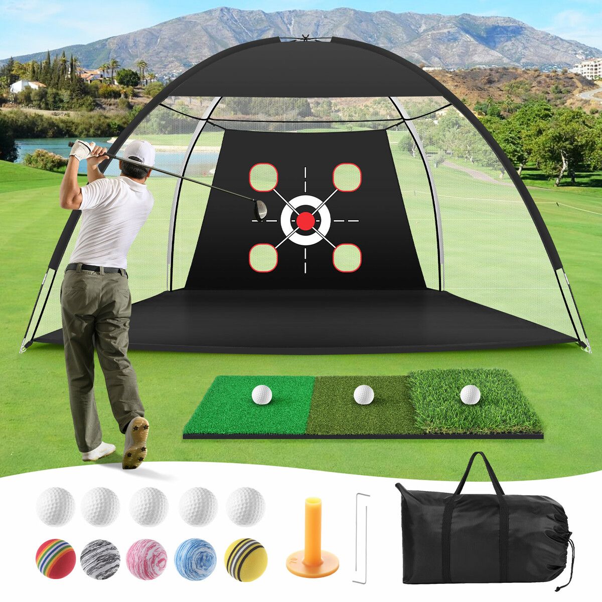 3m Golf Practice Net Hitting Chipping Putting Mat Ball Target Set ...