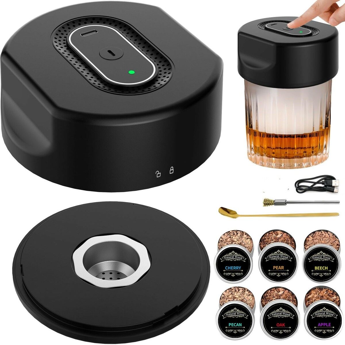 Electric Whiskey Smoker Kit with Lighter,6 Flavors Wood Chips,Cocktail ...