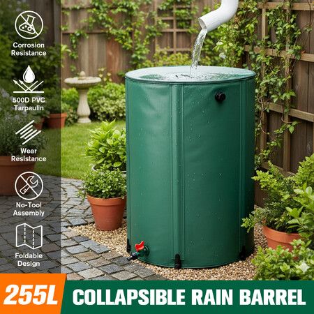 255L Water Tank Barrel Portable Rainwater Storage Collection System ...
