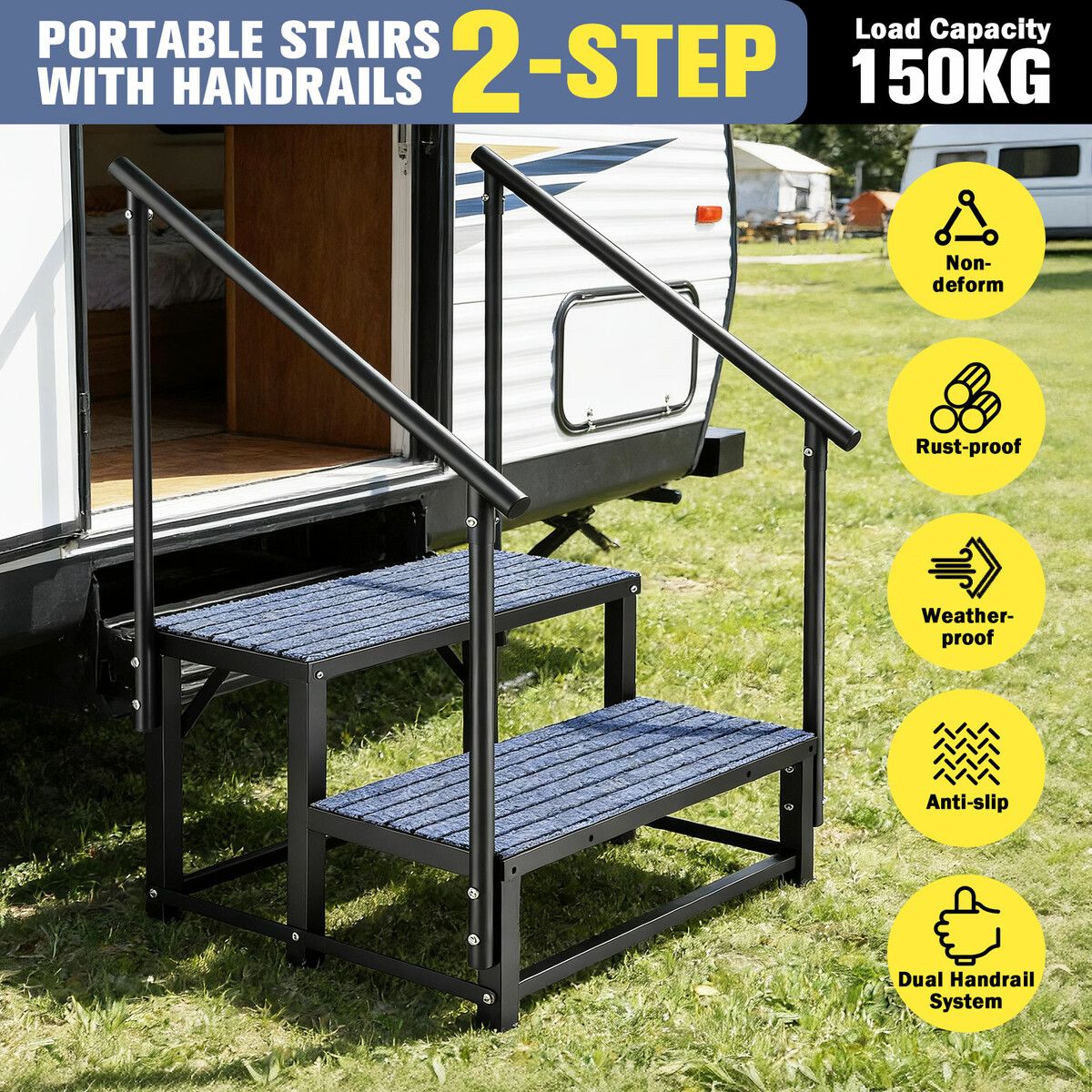 Caravan Steps Stairs Handrail Railings 2 Step RV Camper Mobile Motor ...