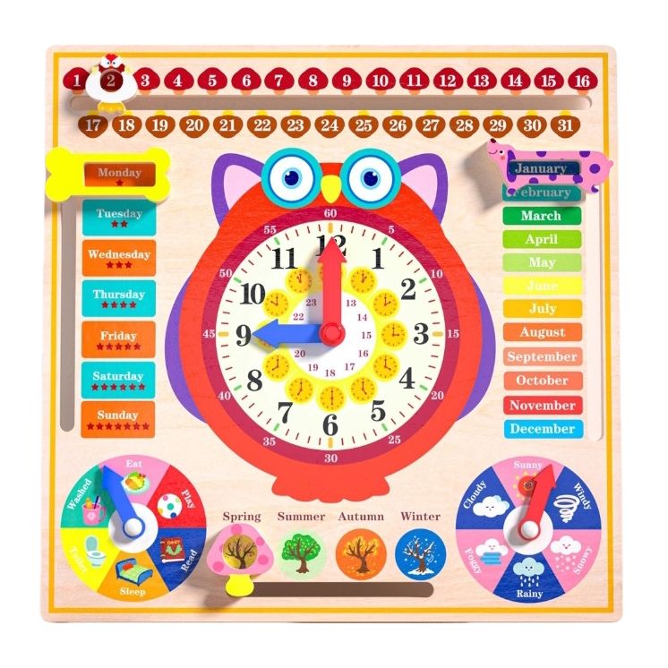 7 In 1 Clock Calendar Weather Recognition Board Wooden Toy Montessori ...