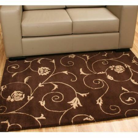 Stylish Floral Brown Wool Rug 225x155cm
