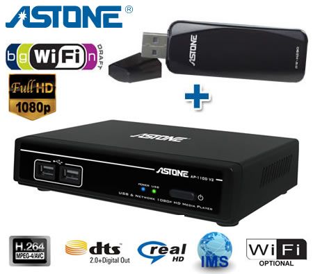 Astone Media Gear AP-110D V2 USB & Network 1080p HD Media Player with ...
