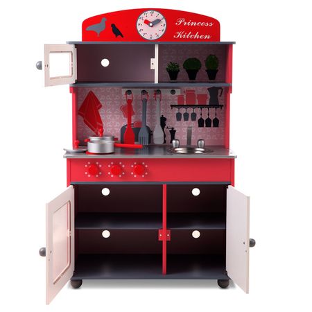 Modern Designed Red Wooden Toy Kitchen with Accessories | Crazy Sales