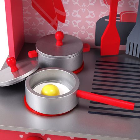 Modern Designed Red Wooden Toy Kitchen with Accessories | Crazy Sales