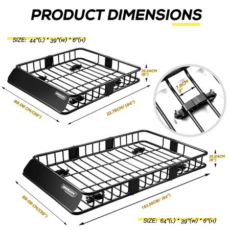 Powder-coated Steel Extra-long Car Roof Rack Basket with 6inch Walls ...