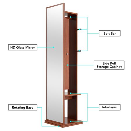 Slim Rotating Mirror Storage Cabinet Free Standing Jewellery Armoire ...