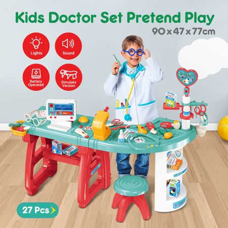 27 Pieces Doctor Kit Medical Pretend Play Toys Table Chair for Kids w ...