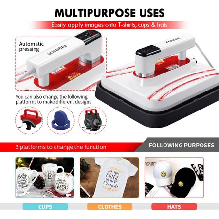5-in-1 Digital Heat Press Machine 30x25cm Portable Vibration Heat ...